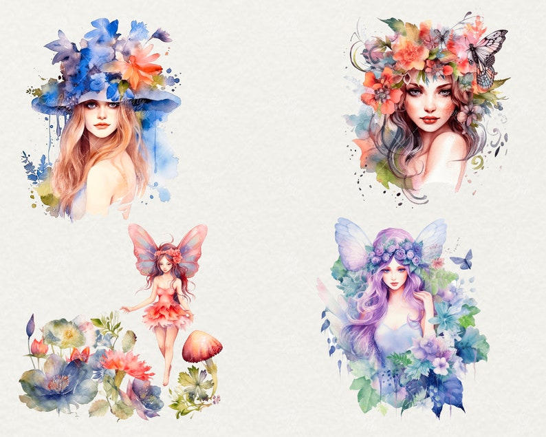 Watercolor Fairy Clipart 20 PNG Watercolor Fantasy Fairy - Etsy