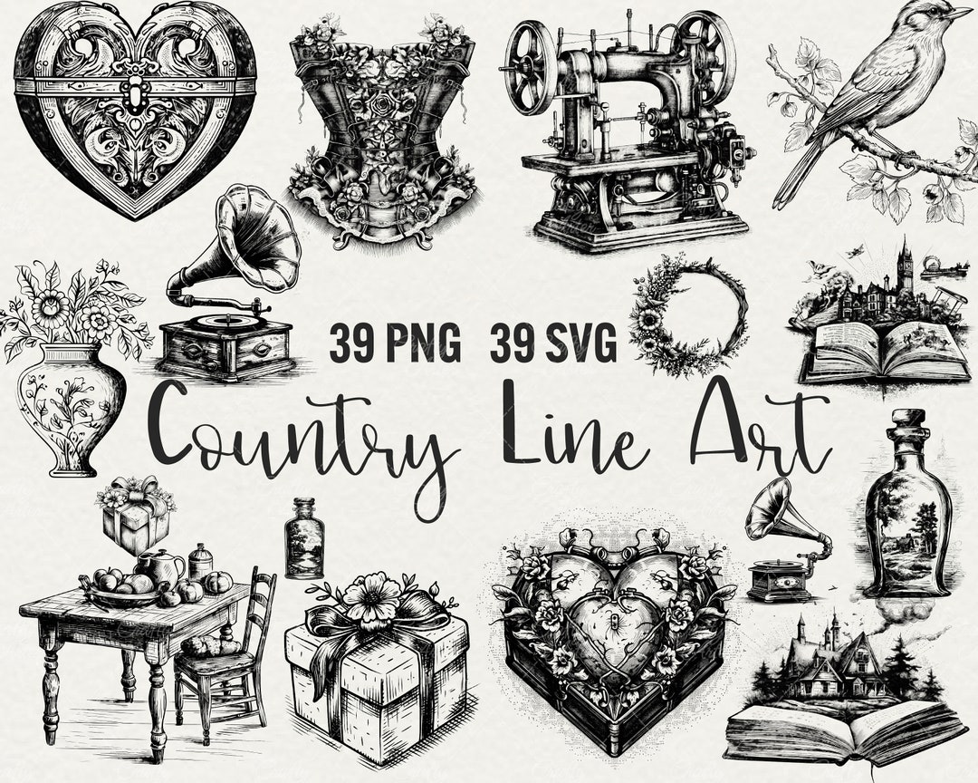 Line Drawing Country Clipart Vintage Clipart, 39 Png and Svg Vintage ...