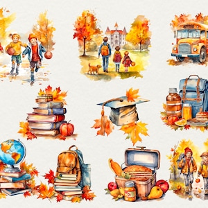Watercolor Autumn Back to School Clipart, Back to School Graphics, Kids ...