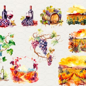 Wine Watercolor Clipart, Red Wine Glass, White Wine, Watercolor Grapes ...