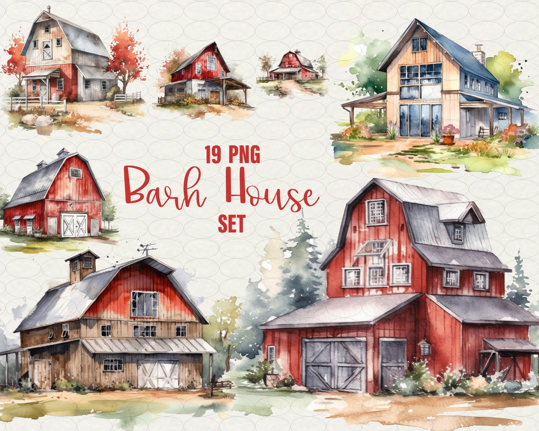 Farm Barn Watercolor Clipart, 19 Barn PNG, House Watercolor Clipart ...