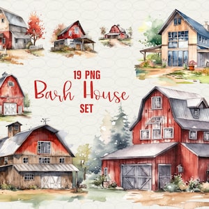 Farm Barn Watercolor Clipart, 19 Barn PNG, House Watercolor Clipart ...