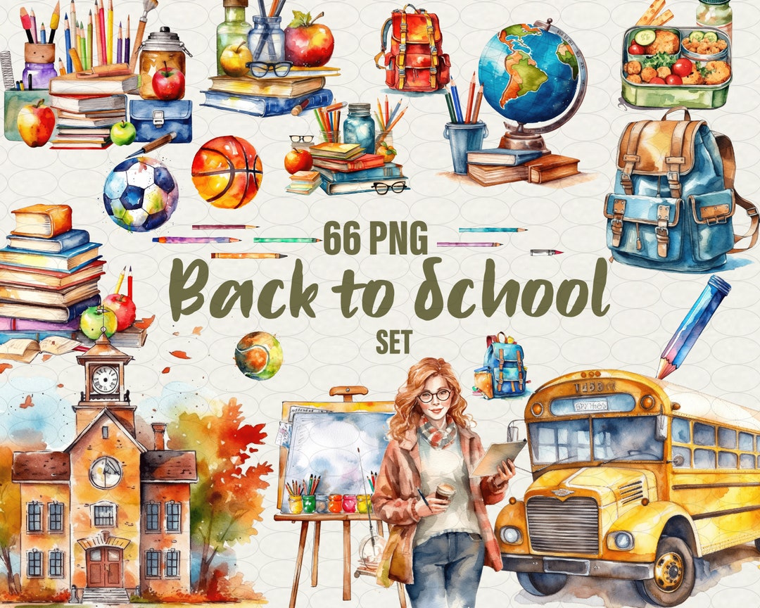 Watercolor School Clipart, Back to School Clipart, School Clipart 66 ...