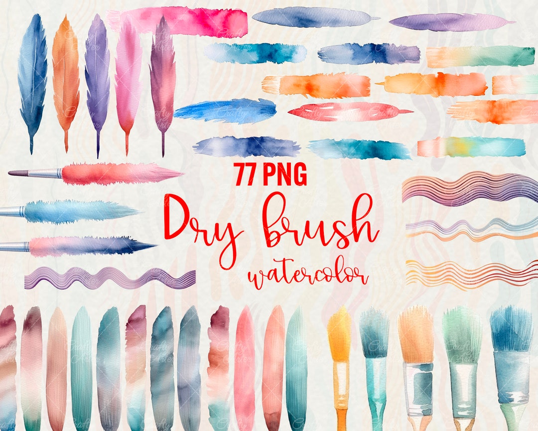 Watercolor Brush Stroke Clipart: 77 Pastel PNG Graphics (digital ...
