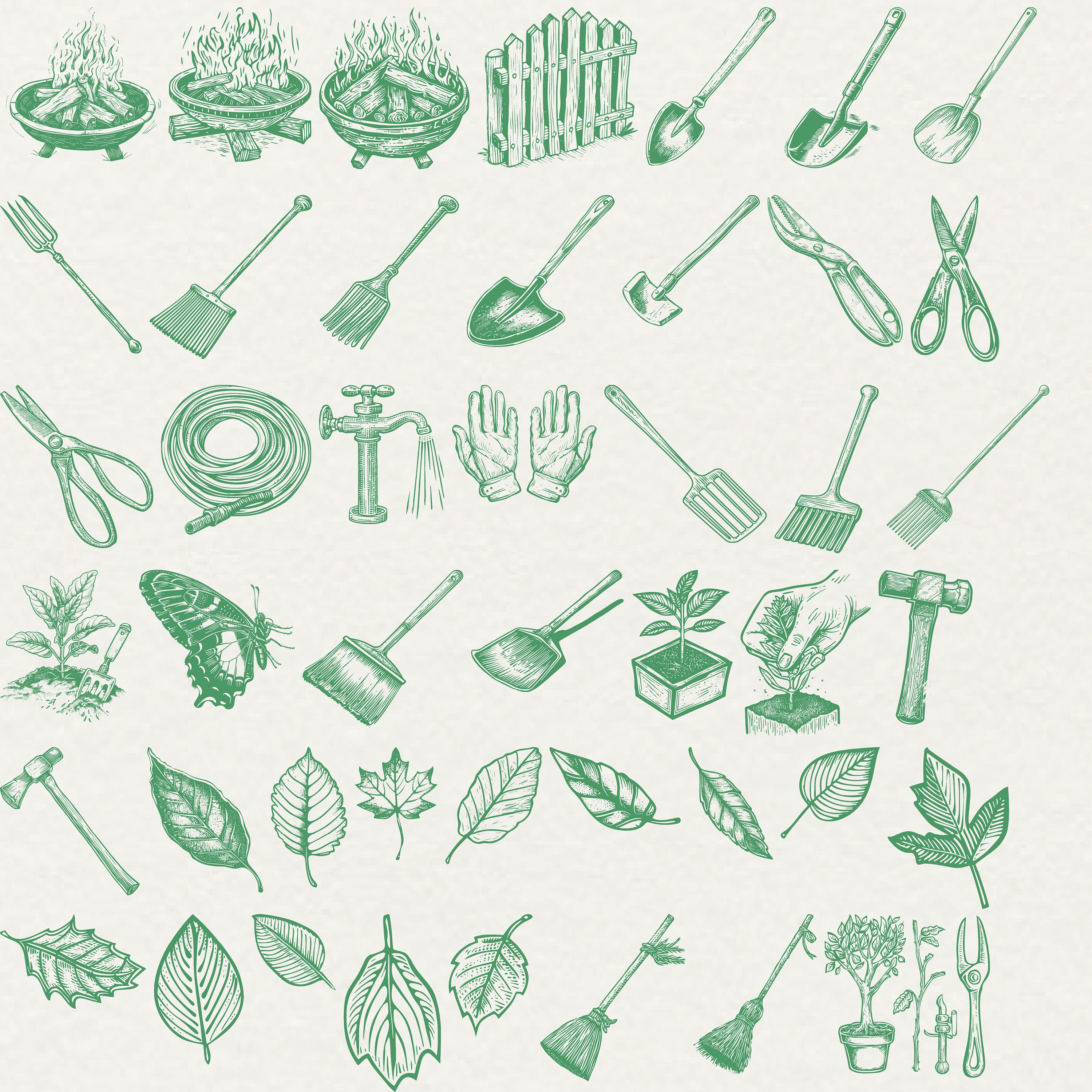Vintage Garden Clipart Set: Tools, Plants, Scenes (73 PNG + 73 SVG ...