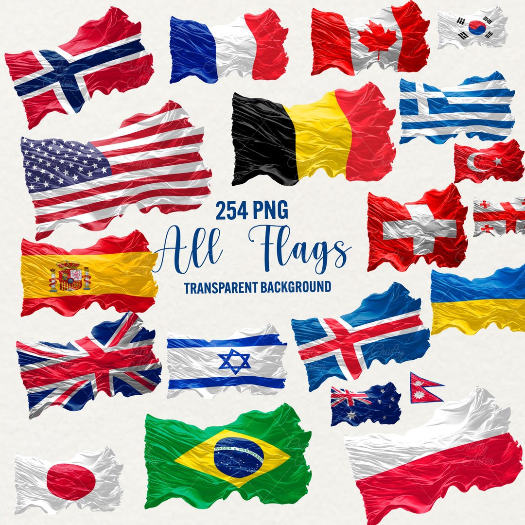 World Flags Clipart: 254 National Flags PNG Graphics (digital Download ...