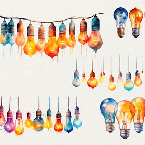 Watercolor Light Bulb Clipart 30 PNG Light Bulbs Clip Art Garland Junk ...