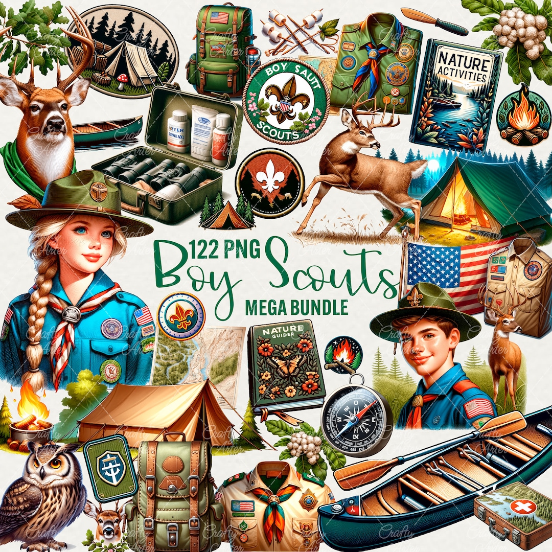 Scout Clipart Bundle, 122 PNG Boy Scouts Camping, Summer Clipart ...