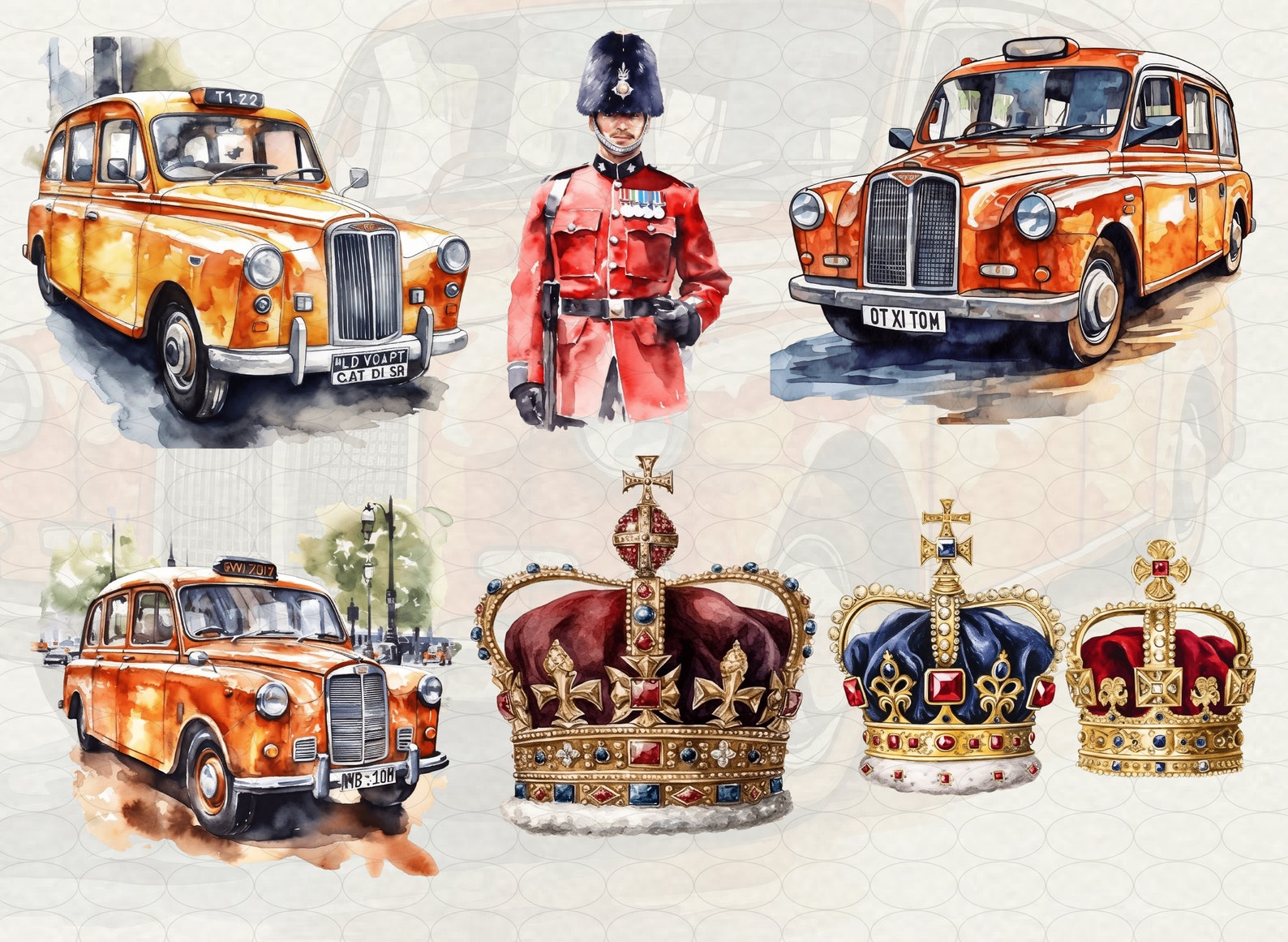 London Watercolor Clipart: City Landmarks, Bus, Taxi (39 PNG Files) - Etsy