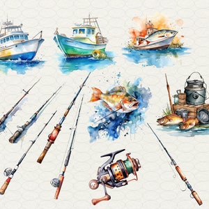 Watercolor Fishing Clipart Bundle: 64 PNG Graphics (commercial Use) - Etsy