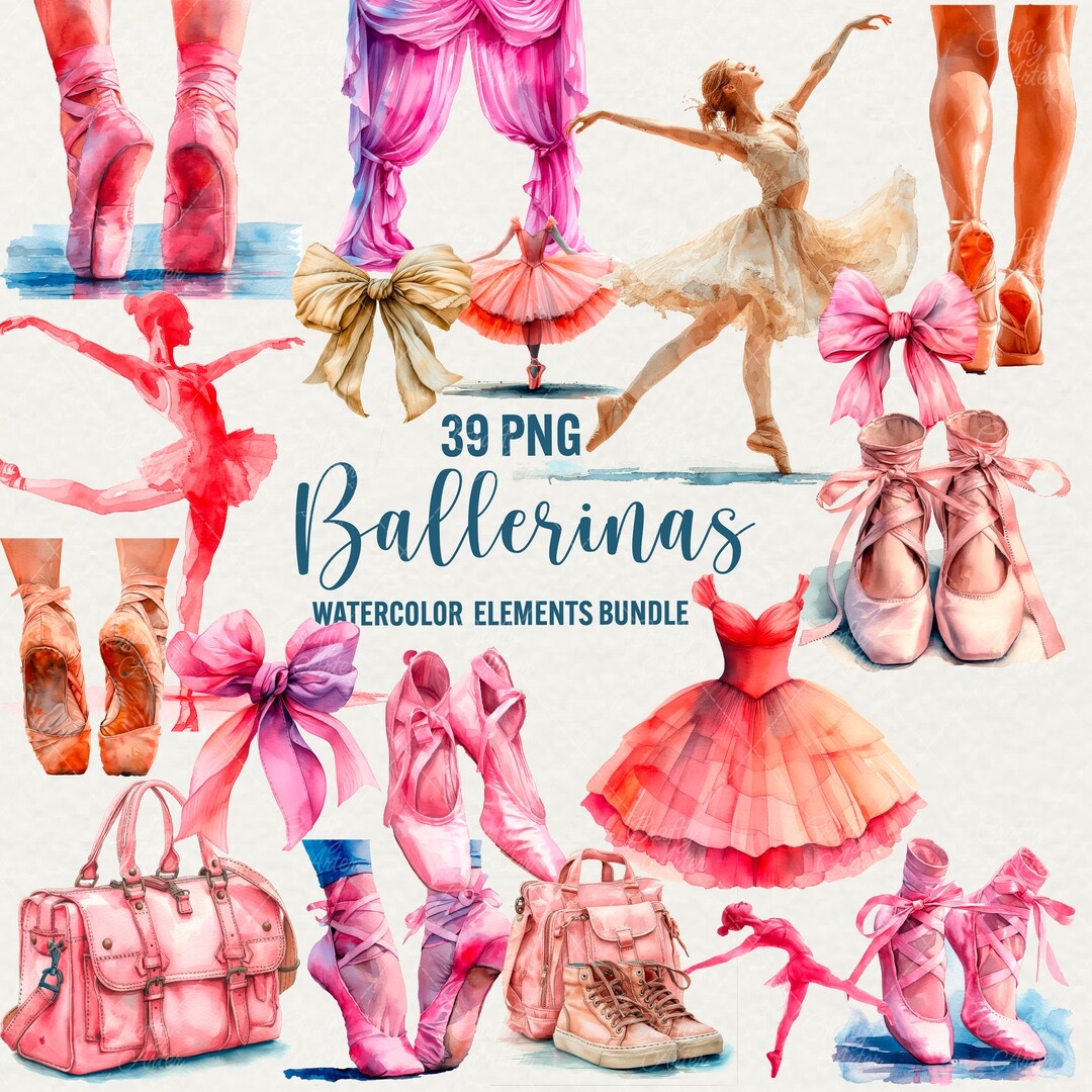 Watercolor Ballerinas Clipart, 39 Png Pink Ballet Graphics, Beautiful ...
