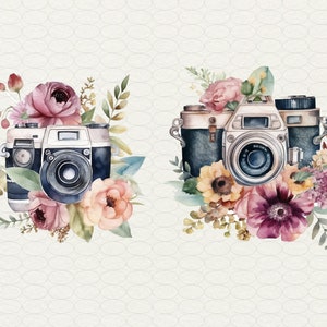 Floral Vintage Cameras Clipart, Spring Flowers Clipart, 20 Png ...