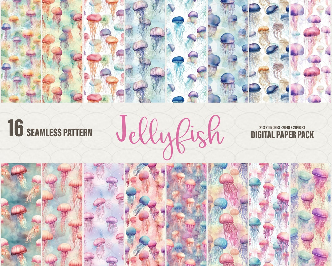 Jellyfish Seamless Pattern: 16 Ocean Digital Papers (commercial Use) - Etsy