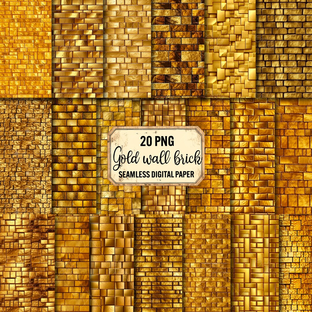 Gold Brick Wall Seamless Pattern, 20 Png Golden Bricks Digital Paper ...
