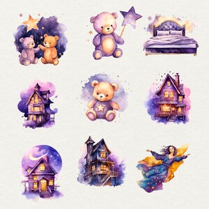 Watercolor Celestial Night Clip Art Bundle, 57 PNG Graphics Purple ...