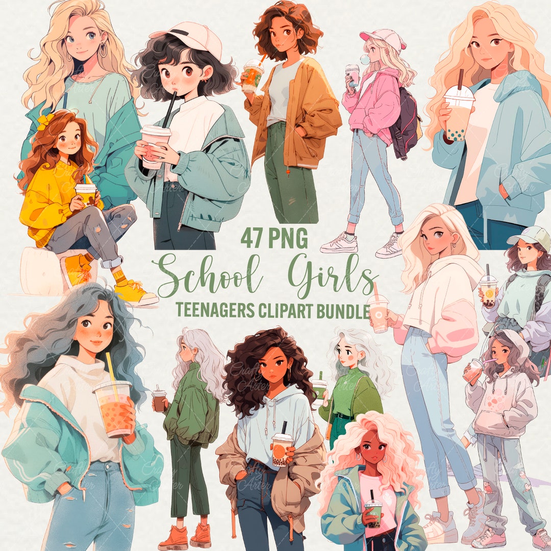 School Girls Clipart, 47 Png Fashion Teenager Girls, Cute Student Girl ...