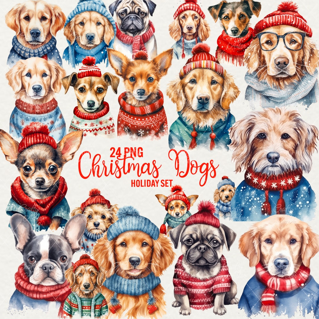 Christmas Dogs Clipart, Christmas Sublimation Clipart Winter, 24 Png ...