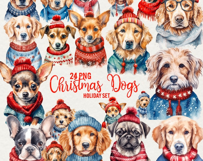 Christmas Puppies Clipart, Set of 10 PNG Bundle, 300 DPI Clip Art ...