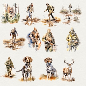 Watercolor Hunting Clipart, 68 PNG Hunting Man Clip Art, Elk Duck ...