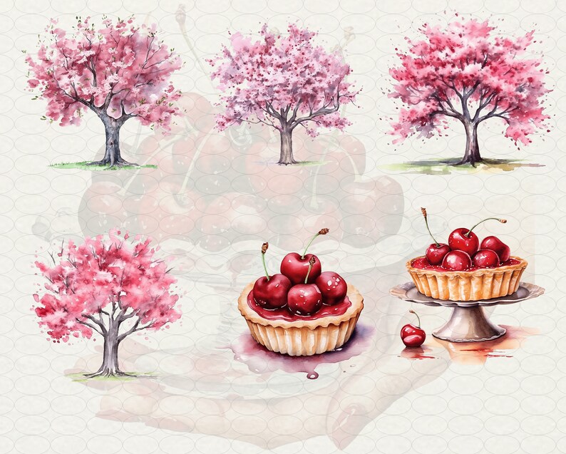 Cherry Clipart Bundle 34 PNG Red Watercolor Cherries Clipart - Etsy