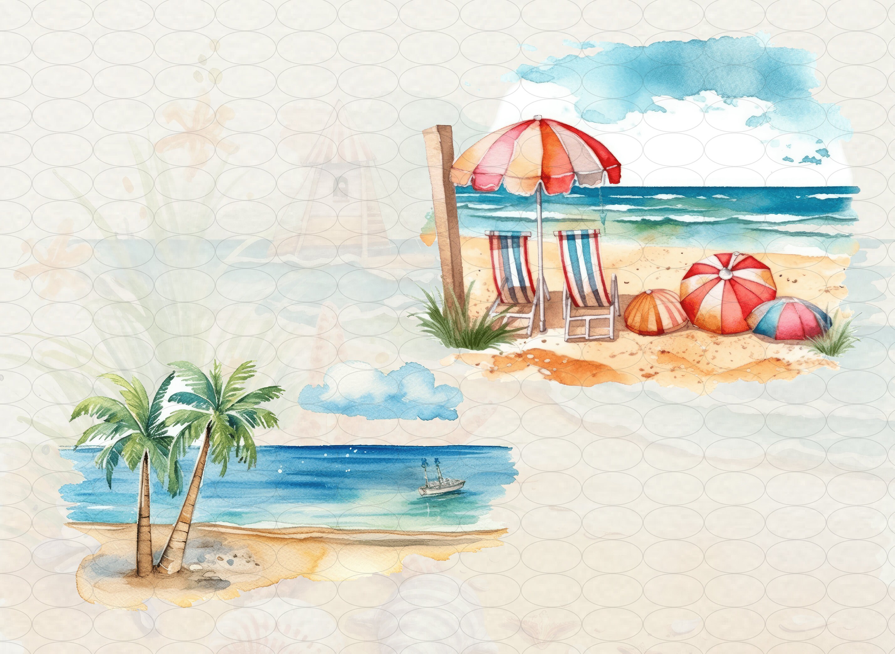 Sunset Beach Watercolor Clipart: Summer Ocean PNG Set (14 Files) - Etsy