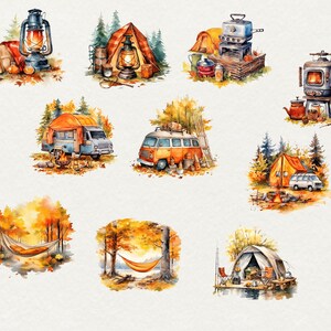 Watercolor Autumn Camping Clipart, Outdoor Camp, Bonfire, Backpack ...