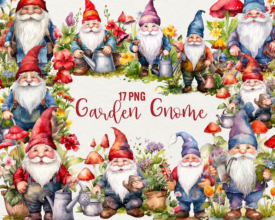 Watercolor Garden Gnome Clipart: Floral Fantasy PNG (commercial Use) - Etsy