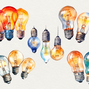 Watercolor Light Bulb Clipart: 30 PNG Illustrations (commercial Use) - Etsy