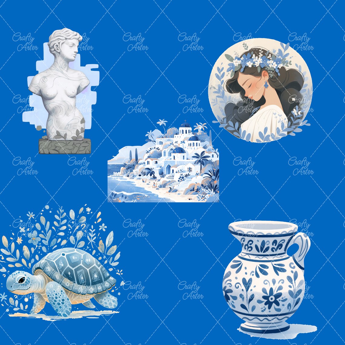Pastel Greece Clipart Bundle: 48 PNG Watercolor Illustrations ...