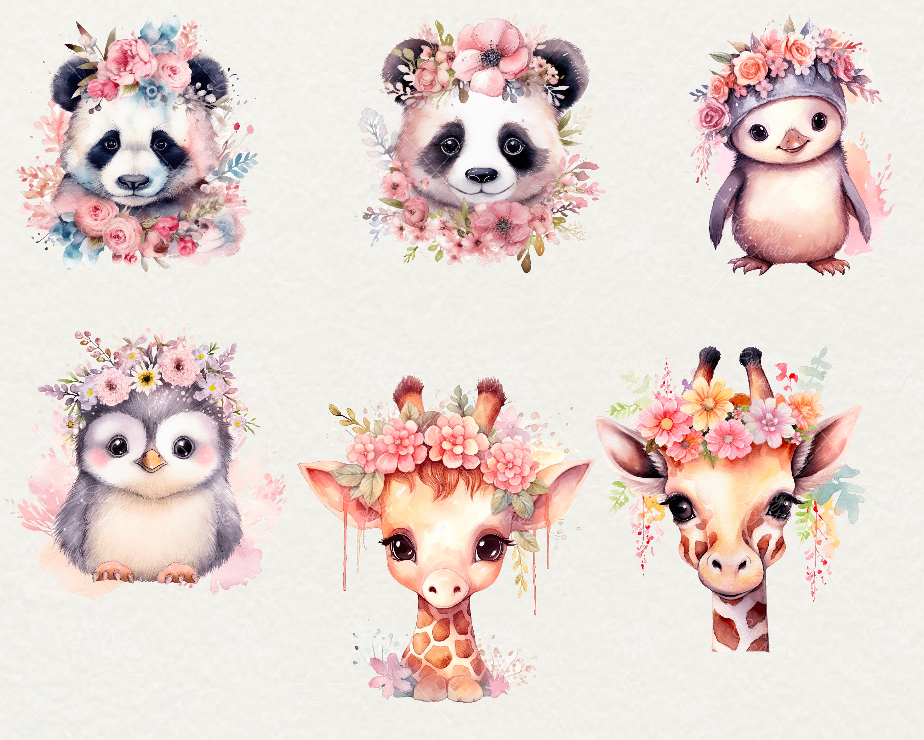 Watercolor Boho Animals Clipart: 40 PNG Pastel Pink Floral Designs - Etsy