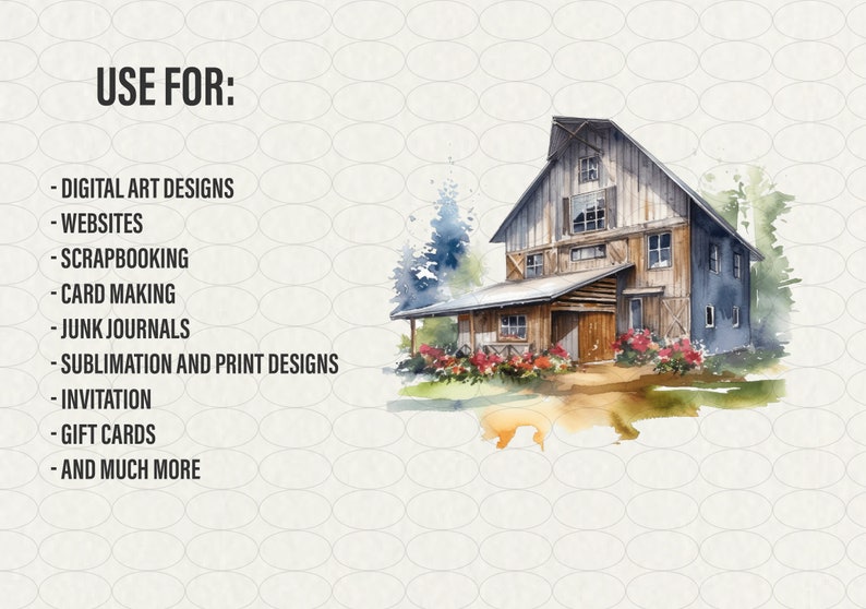 Farm Barn Watercolor Clipart 19 Barn PNG House Watercolor - Etsy