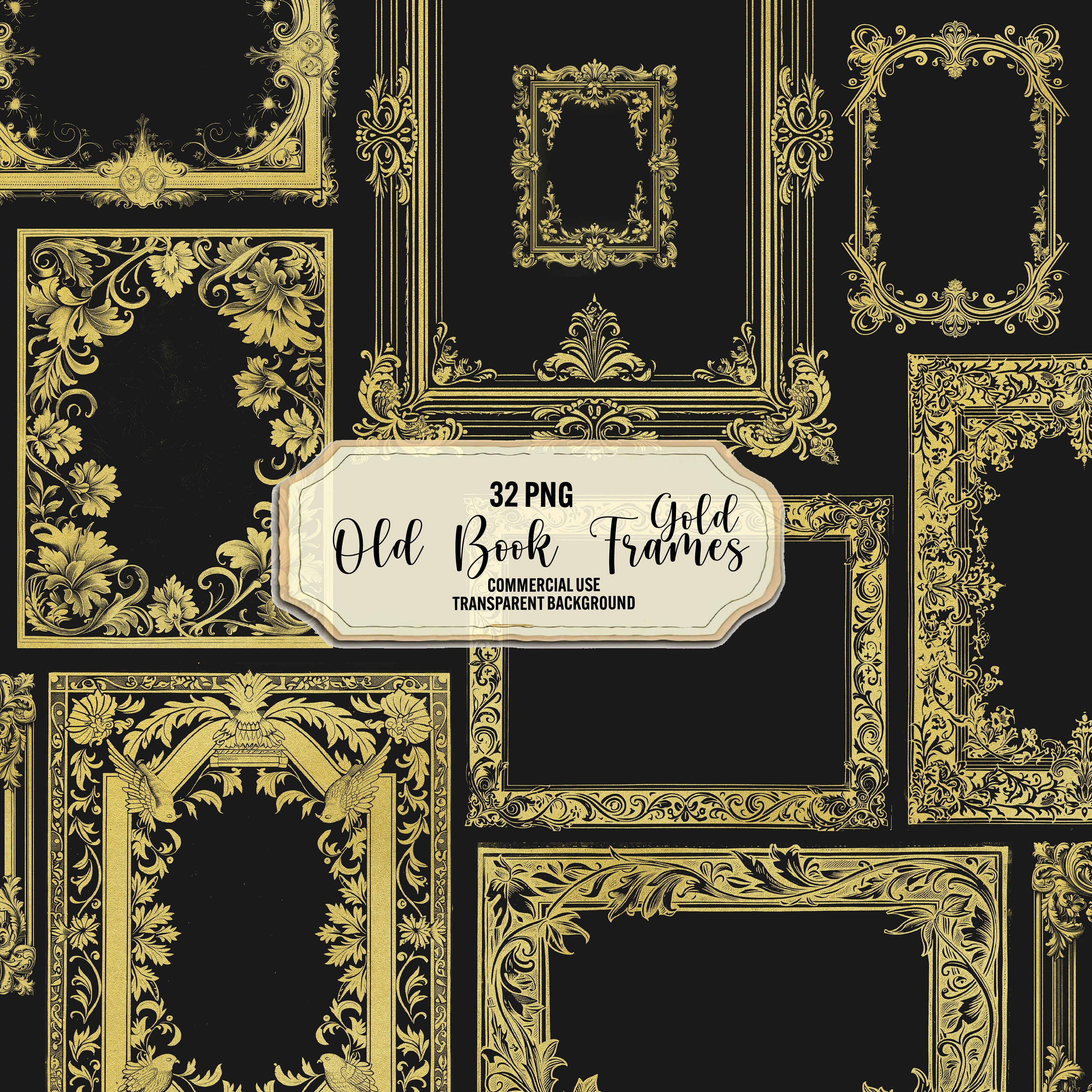 Gold Book Frames Clipart, 32 Png Old Ornate Frames, Antique Frame, Gold ...