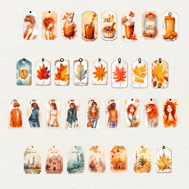 Vintage Autumn Labels Clipart: 142 PNG Tags, Printable A4 Sheets - Etsy