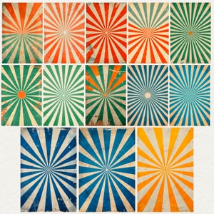 Retro Sunburst Digital Background, 58 Printable Vintage Pages ...