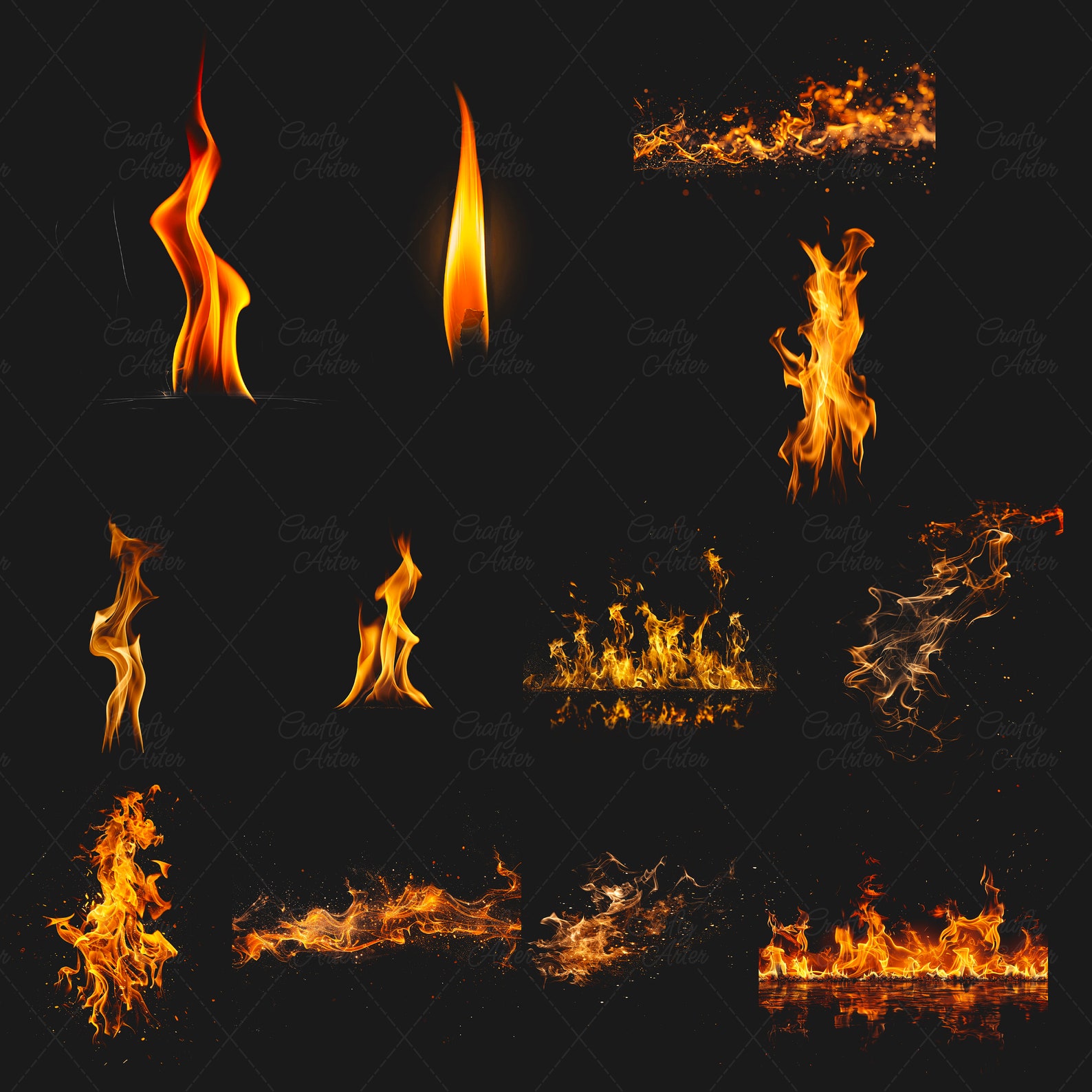Fire Overlays Clipart: 44 Flame Effects, Transparent PNG (digital ...