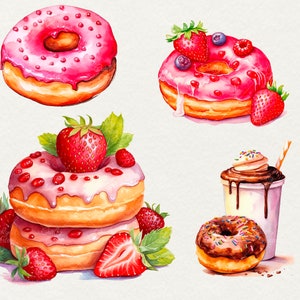 Watercolor Donut Clipart 27 PNG, Delicious Bakery Dessert Clipart ...