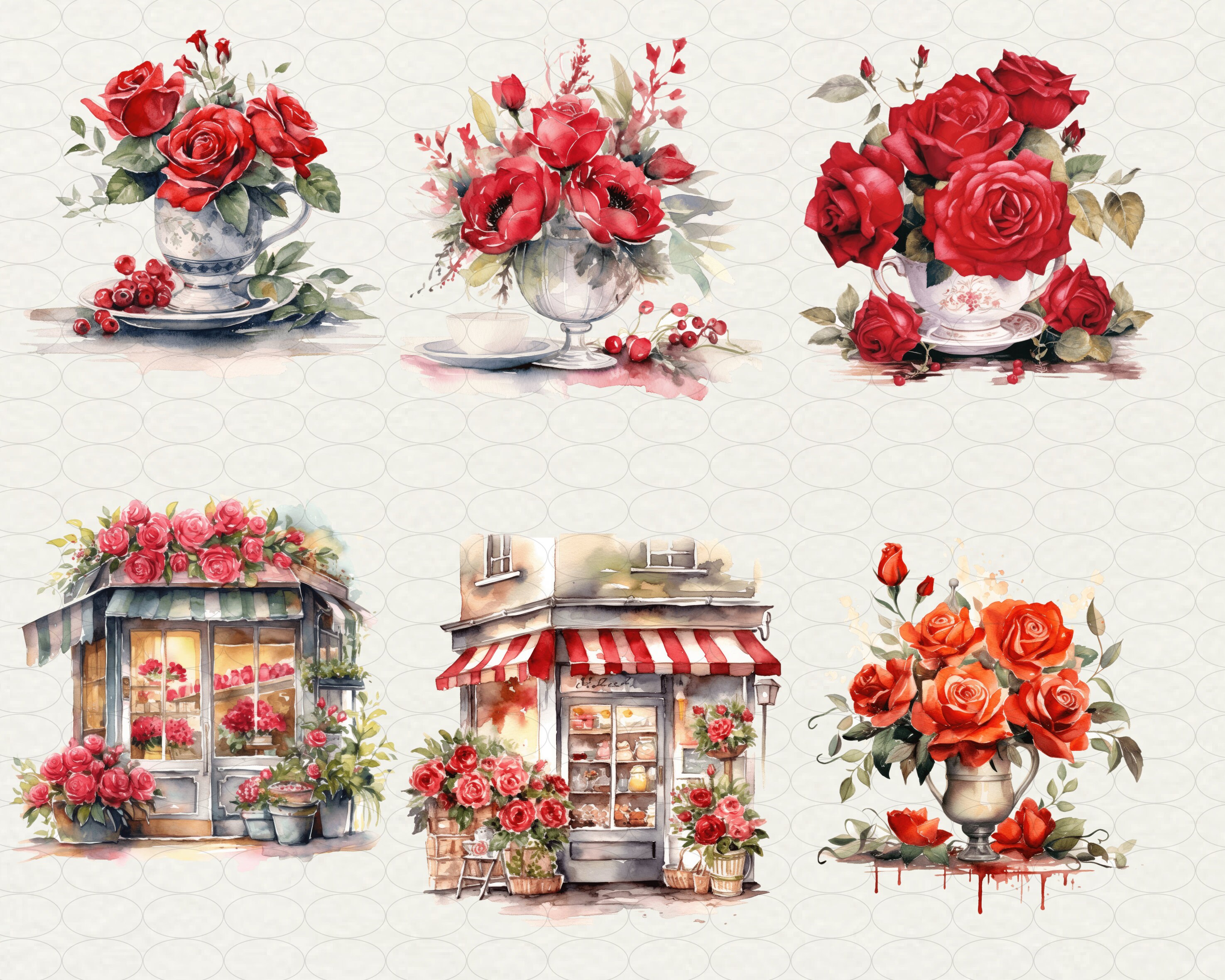 Watercolor Red Roses Clipart Floral Watercolor 49 PNG Vintage - Etsy
