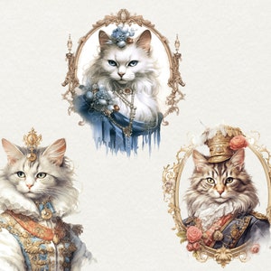 Watercolor Rococo Cats Clipart, Cute Animal Clipart, 20 PNG Rococo ...