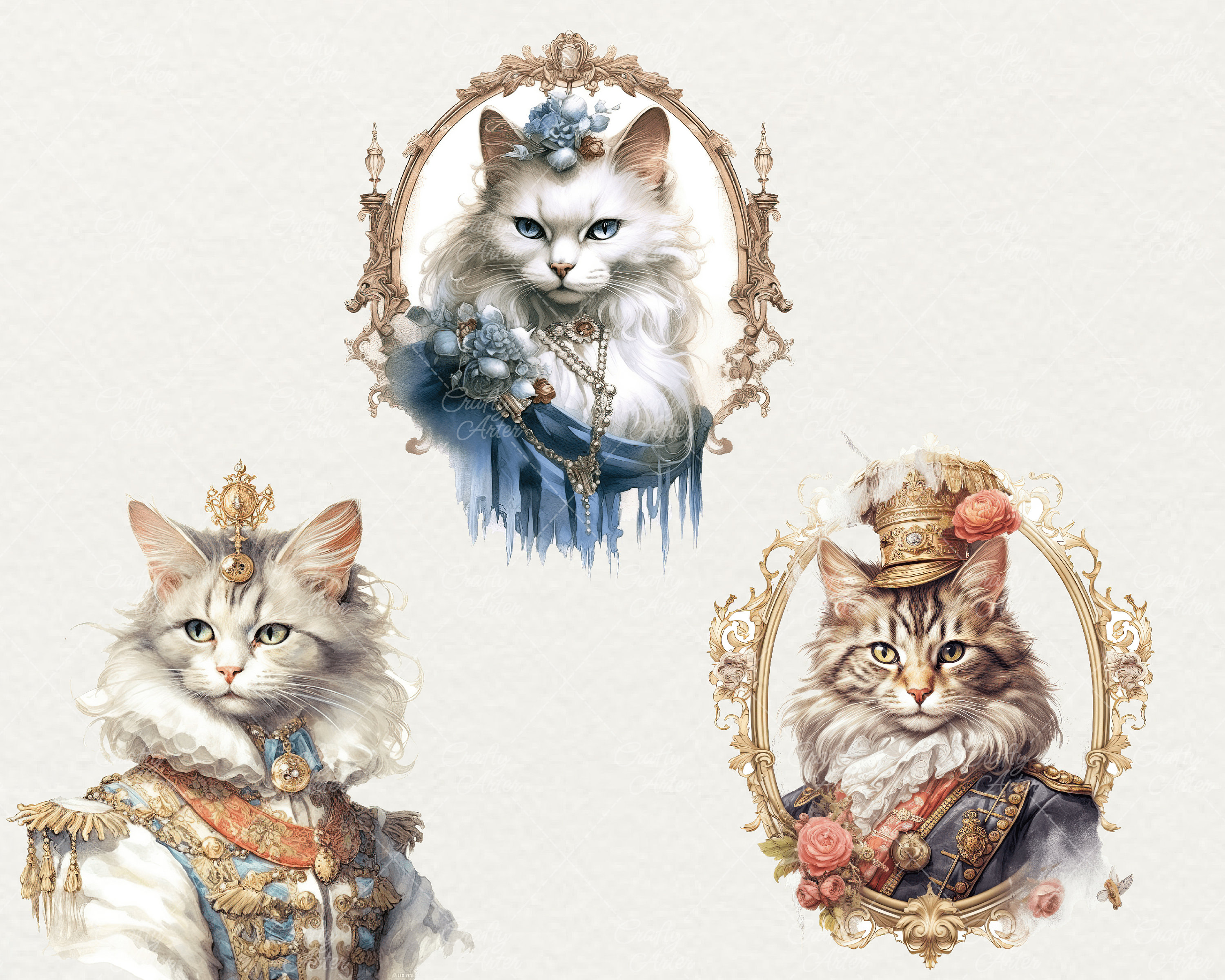 Watercolor Rococo Cats Clipart: Elegant Animal PNG (commercial Use) - Etsy
