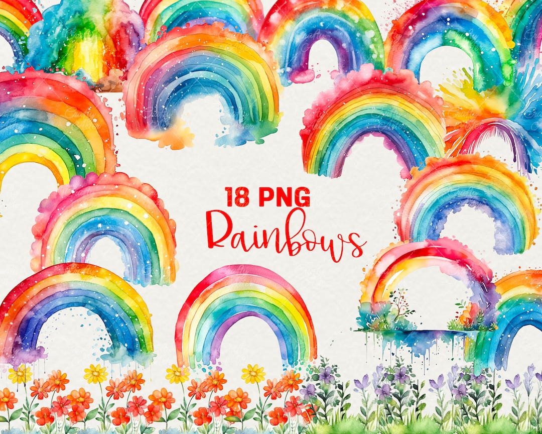 Rainbow Clipart, Watercolor Rainbow Clip Art, Rainbows 18 PNG, Bright ...