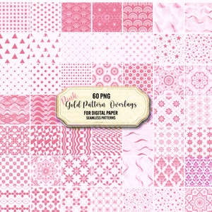 Pink Gold Seamless Pattern, 60 Png Seamless Overlays, Pink Gold Digital ...