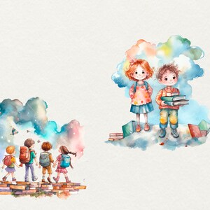 Watercolor School Kids Clipart, Children Back to School Clipart ...
