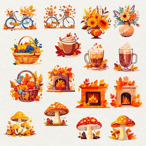 Watercolor Autumn Clipart, 64 PNG Cartoon Autumn Illustration, Autumn ...