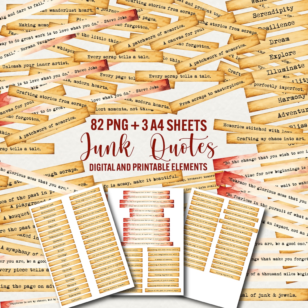 Quotes for Junk Journal, 82 Png Files and A4 Printable Sheets, Digital ...
