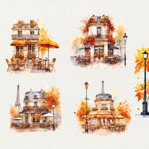 Watercolor Autumn Paris Clipart: Eiffel Tower, City Scenes (34 PNG) - Etsy