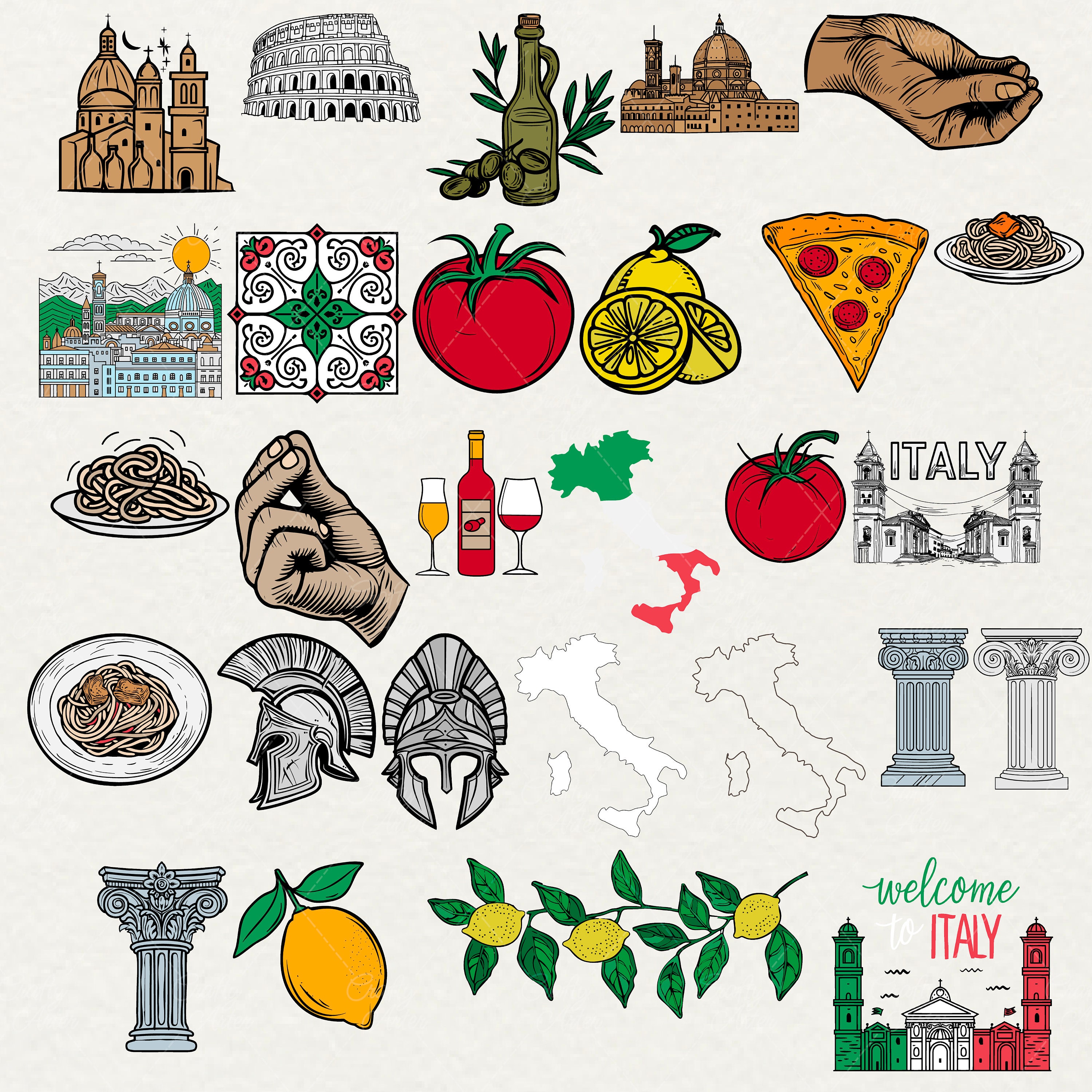Italian Travel Clipart Bundle: Mega Italia PNG SVG Vector Set - Etsy