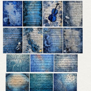 Blue Sheet Music Digital Paper, 44 Digital Musical Notes for Print ...