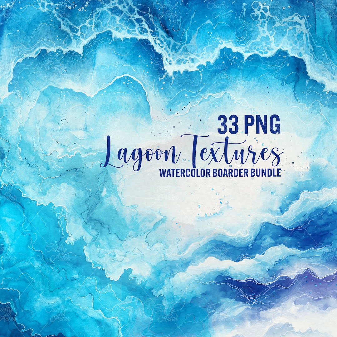 Watercolor Lagoon Textures Clipart: 33 PNG Ocean Borders (digital ...