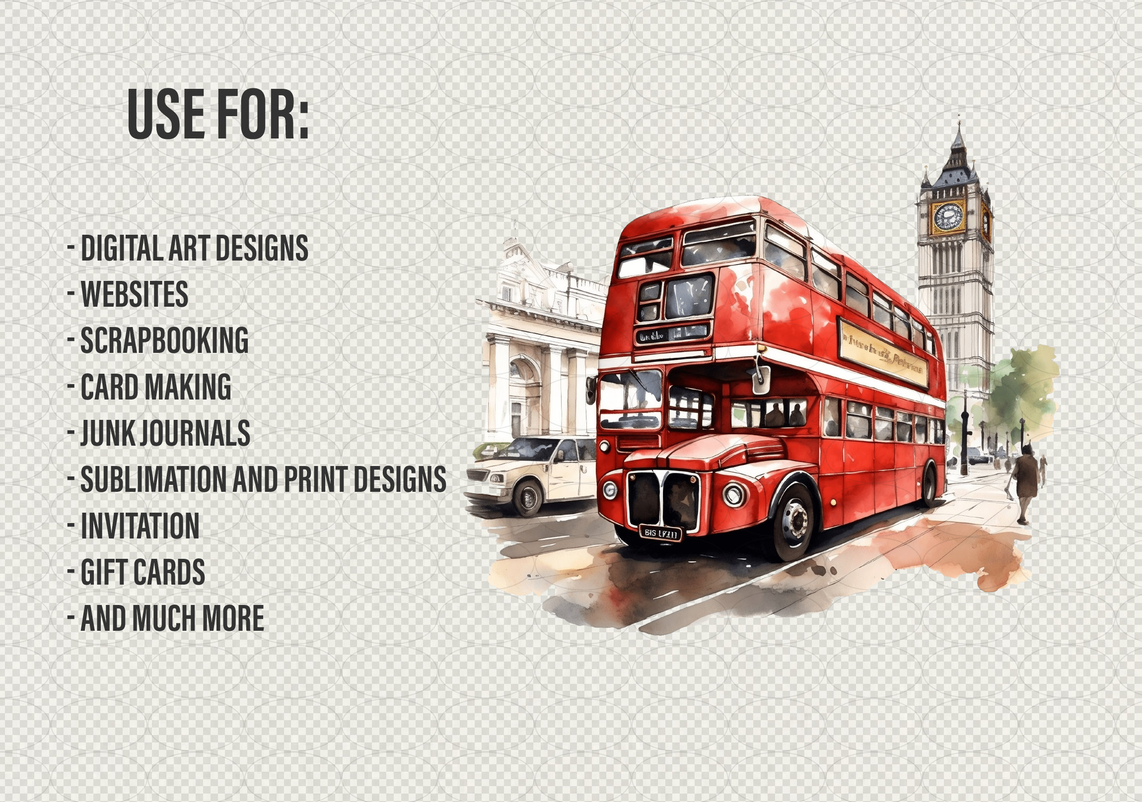 London Watercolor Clipart: City Landmarks, Bus, Taxi (39 PNG Files) - Etsy