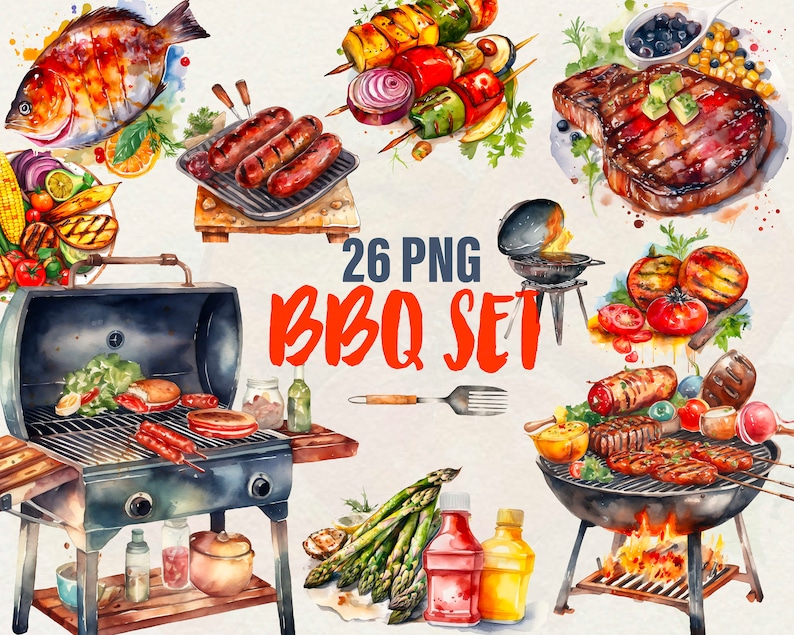 BBQ Clipart GRILL Bundle 26 PNG Delicious Grilled Steak Bbq - Etsy